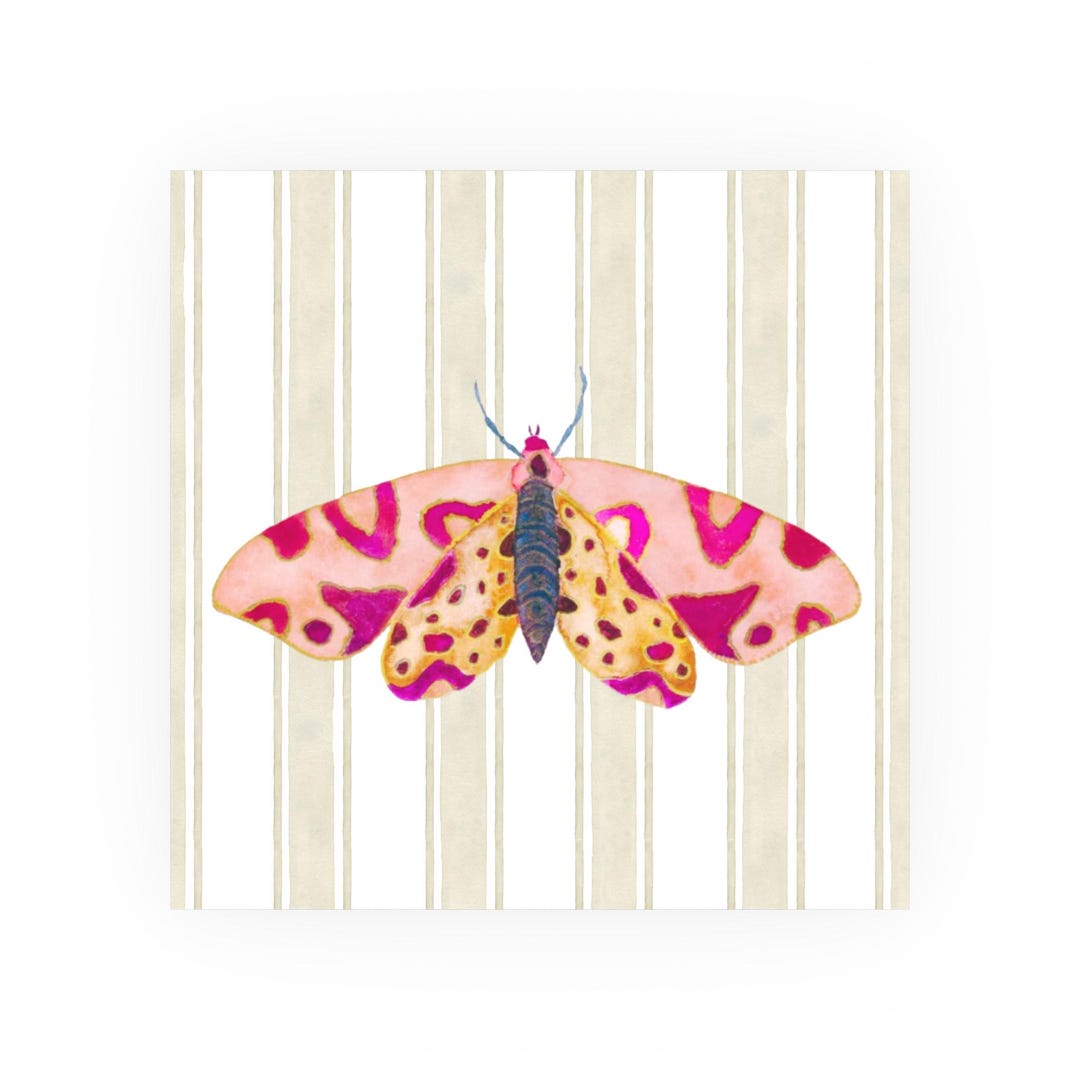 Preppy Pink Moth Art on Cabana Stripe - Perfect for Dorm Room Walls! - Etsy