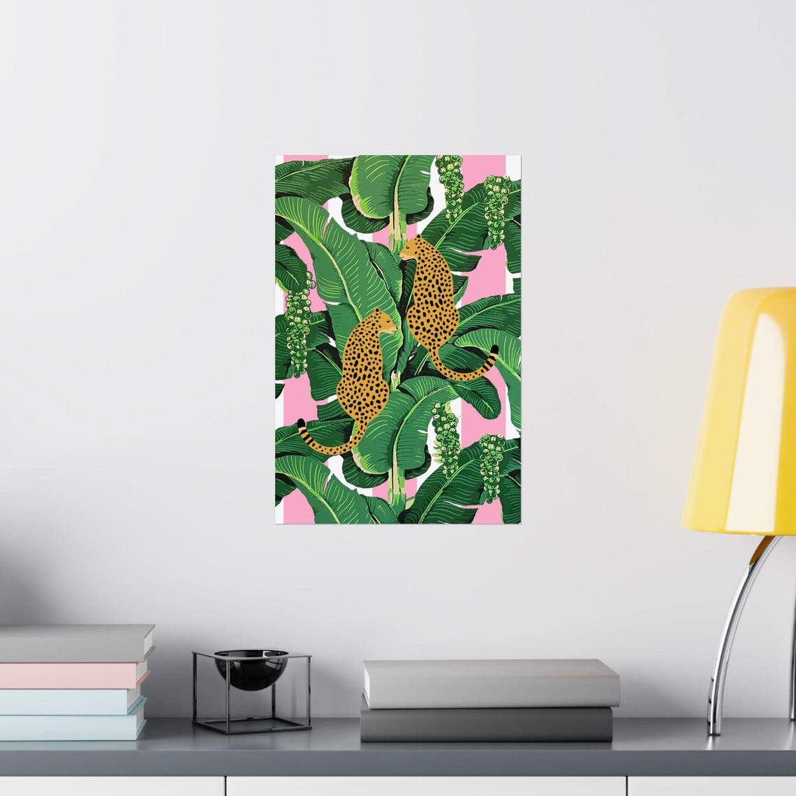 Pink Leopard and Palm Leaf Poster, Preppy Cabana Stripe Art Print ...