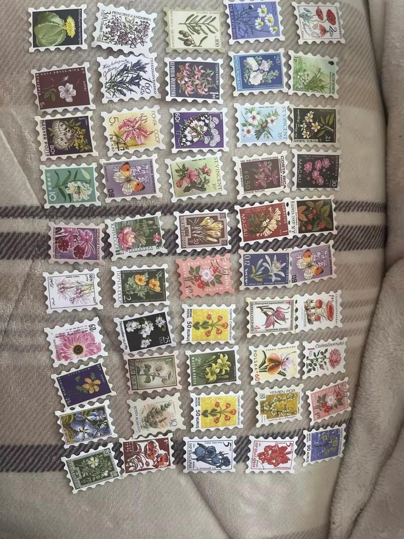 Vintage Floral Postage Stamp Stickers 50pcs - Etsy