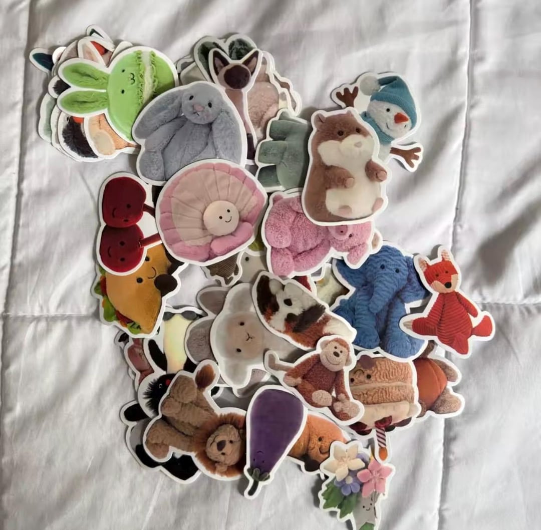 Cute Jellycat Plush Stickers 50pcs – Adorable Animal Vinyl Stickers - Etsy