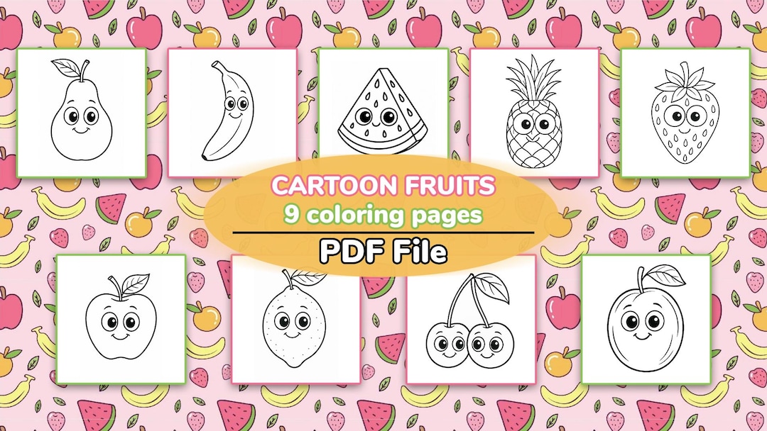 Fruits Cartoon Coloring Book | Food - Etsy