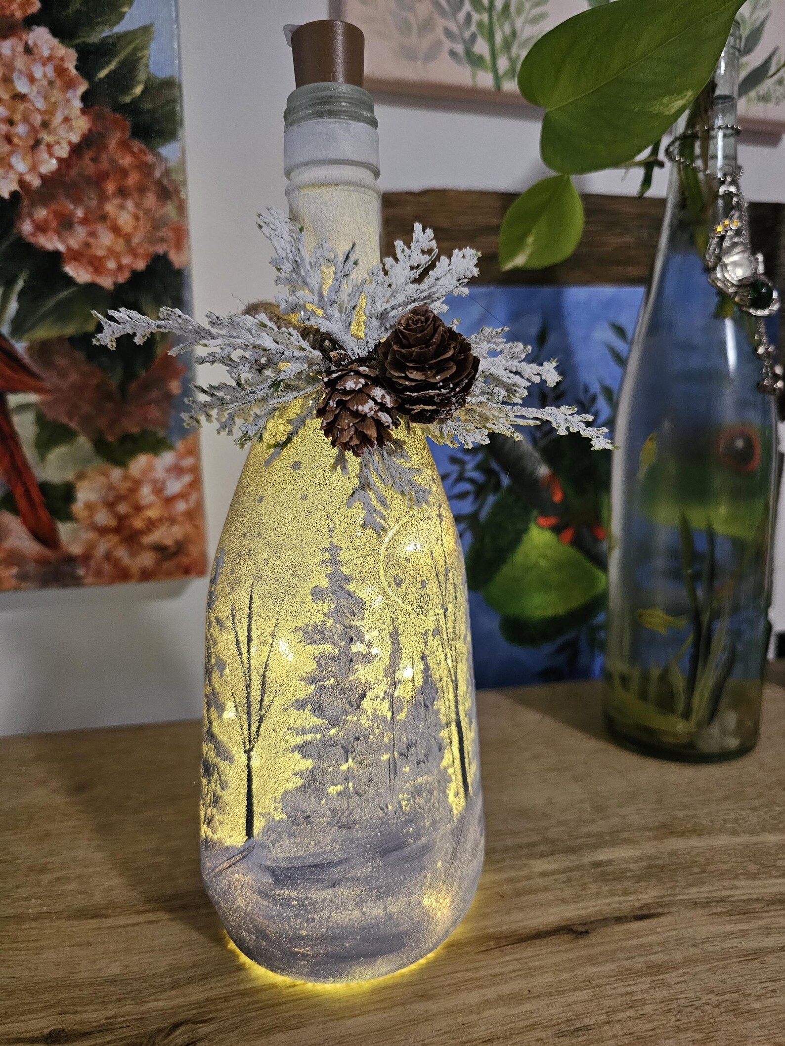 Lighted Winter Scene Hand Painted Bottle - Etsy