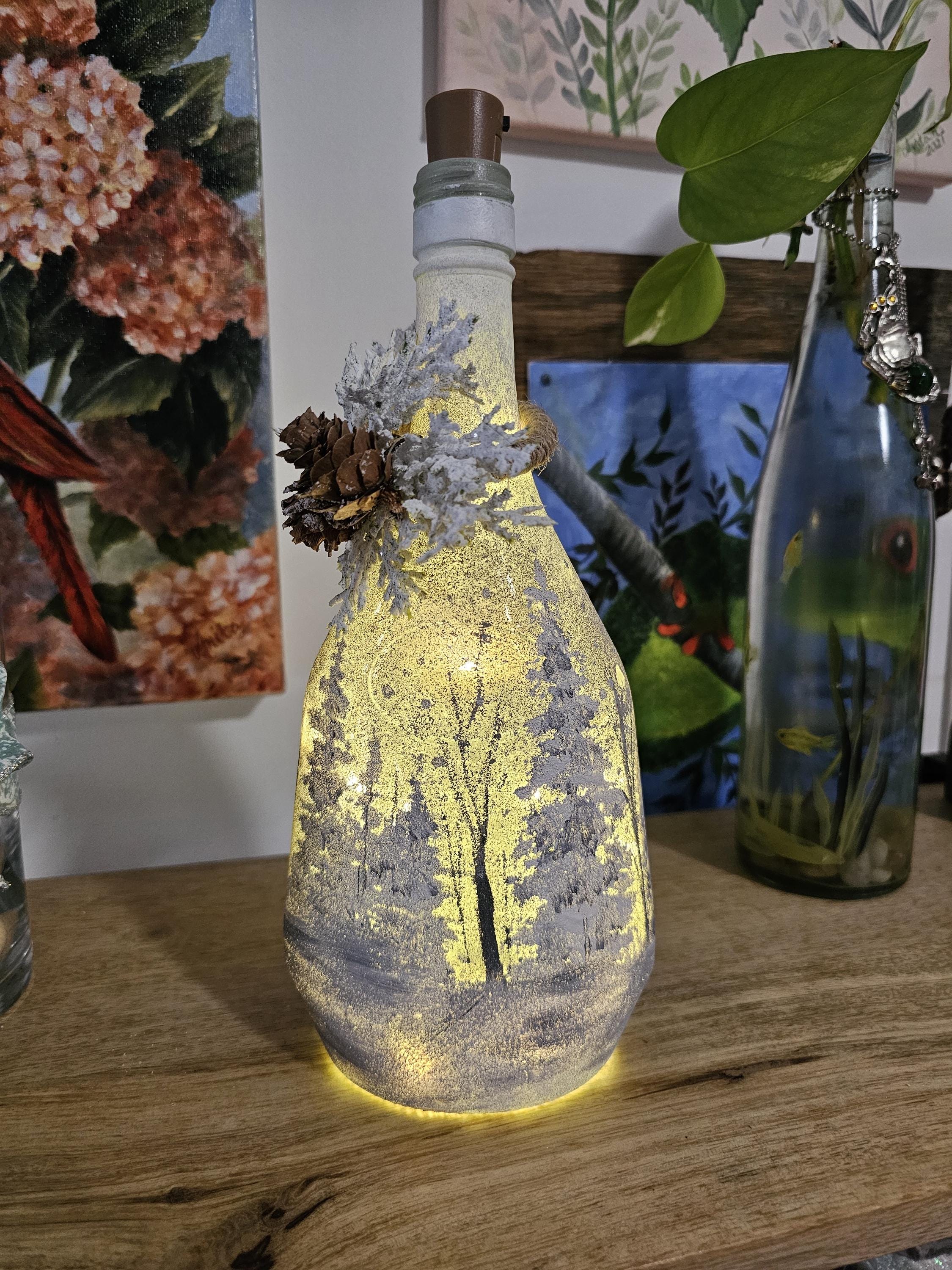 Lighted Winter Scene Hand Painted Bottle - Etsy