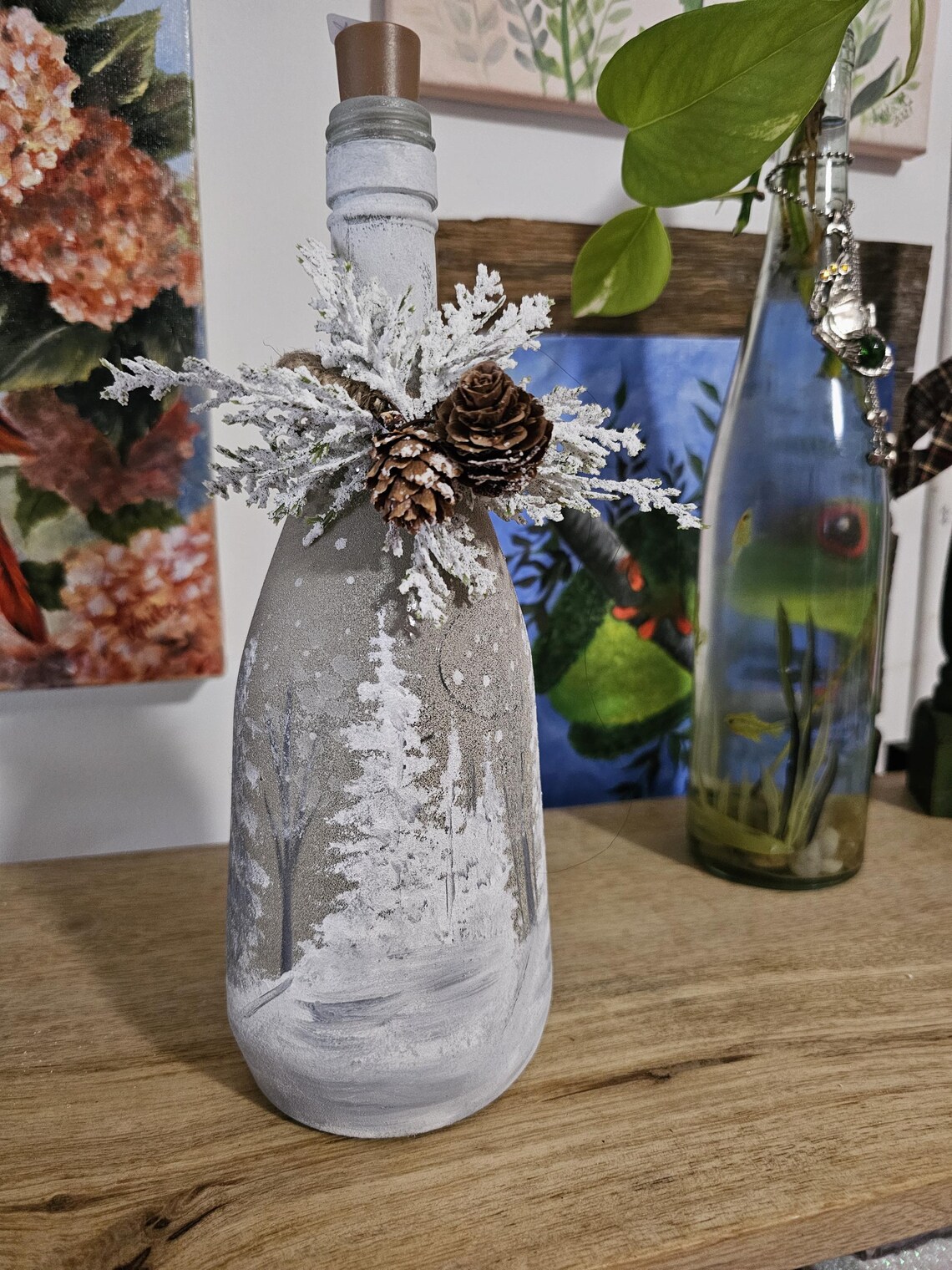 Lighted Winter Scene Hand Painted Bottle - Etsy