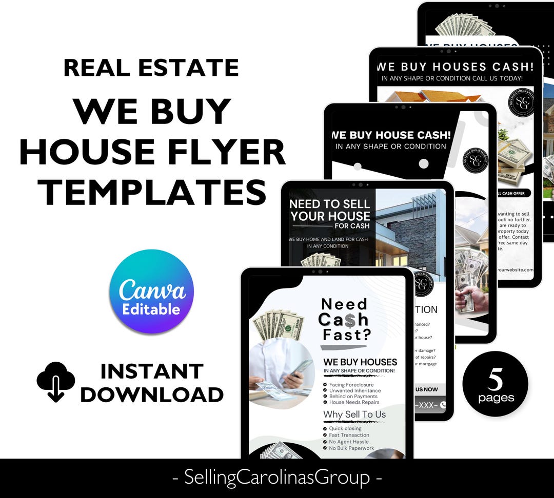 We Buy Houses Flyer Template | Real Estate Investor Marketing Canva, 5 ...