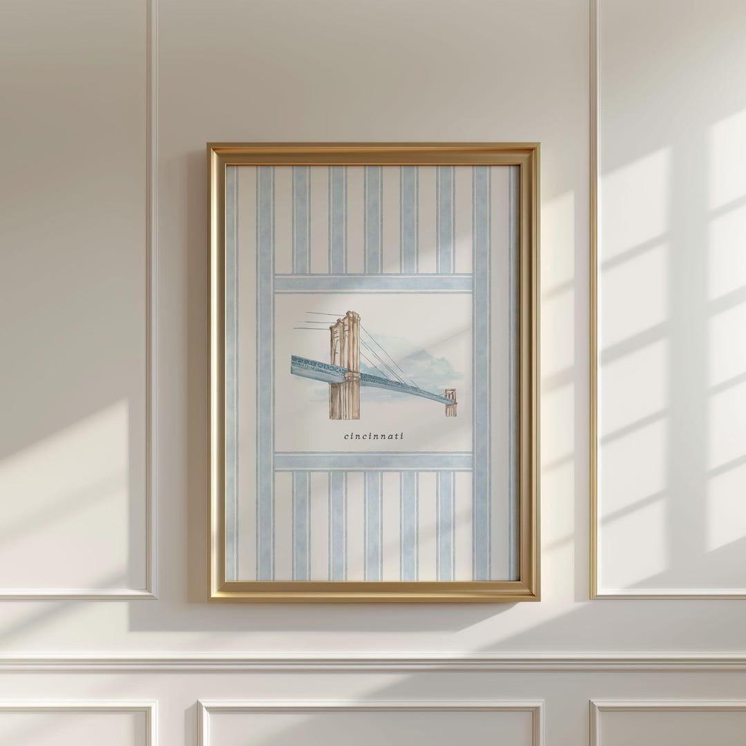 Cincinnati Wall Art Travel Print Poster Watercolor Vintage Cincinnati ...