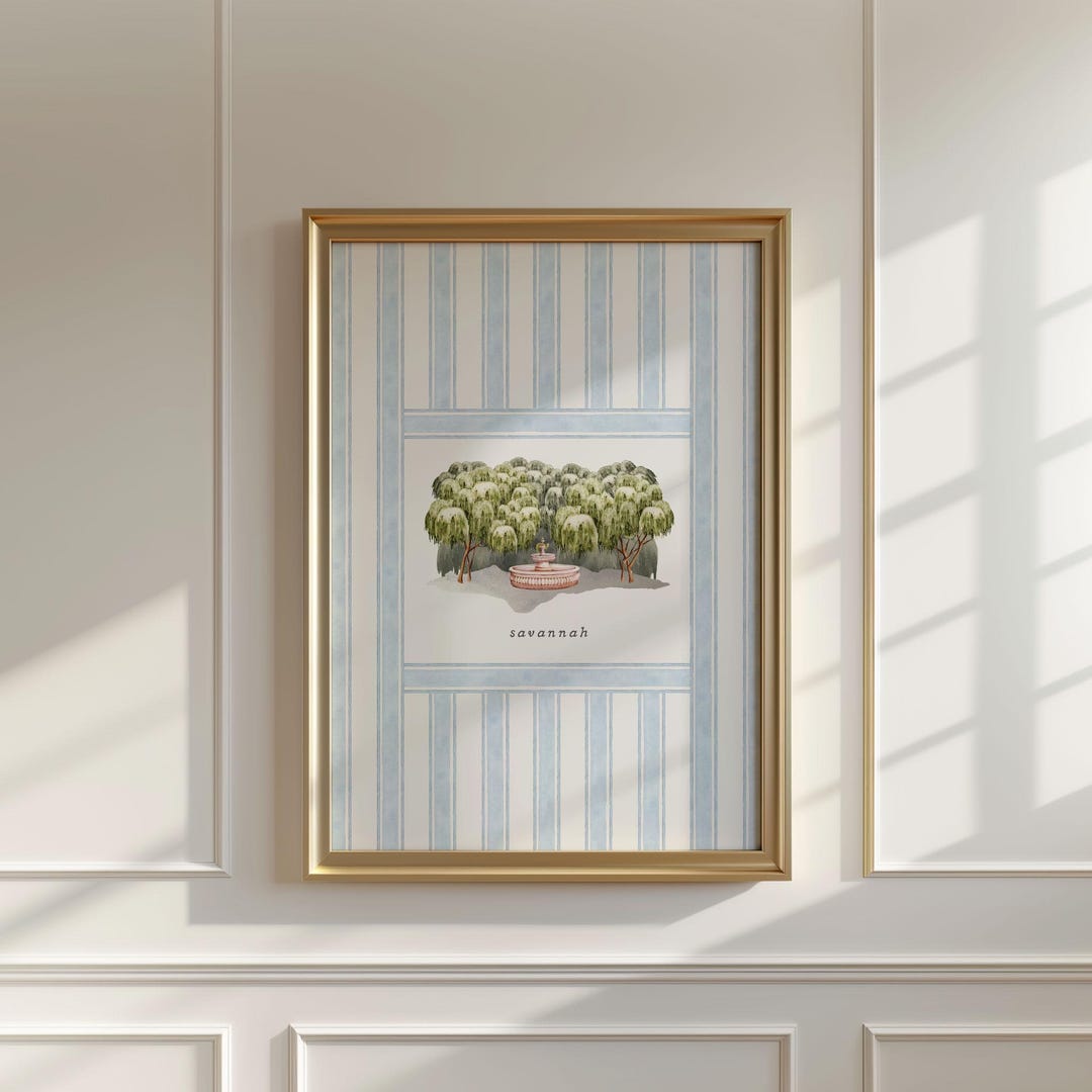 Savannah Wall Art, Blue Southern Poster, Watercolor Spanish Moss Trees ...
