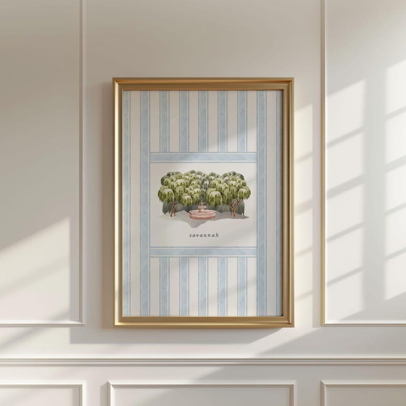 Savannah Wall Art, Blue Southern Poster, Watercolor Spanish Moss Trees ...
