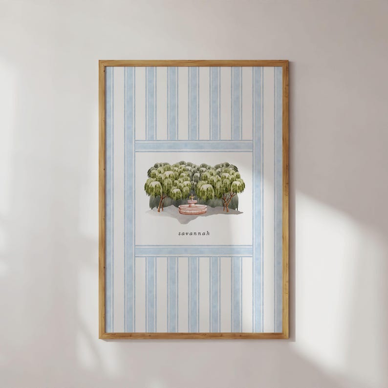 Savannah Wall Art, Blue Southern Poster, Watercolor Spanish Moss Trees ...