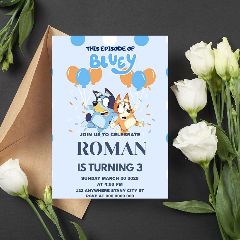 Editable Bluey Birthday Invitation Template, Blue Two-ey 2nd Birthday ...