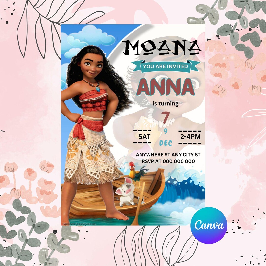 Editable Moana Birthday Invitation Template / Kids Birthday Invitation ...