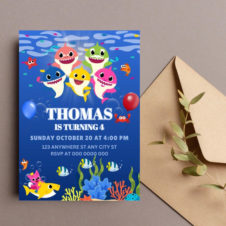 Editable Baby Shark Birthday Invitation Template / Baby Shark Birthday ...