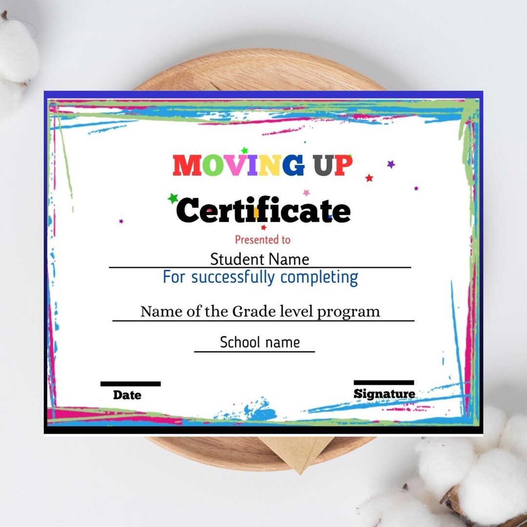 Editable Preschool Moving up Certificate Template – Kindergarten ...