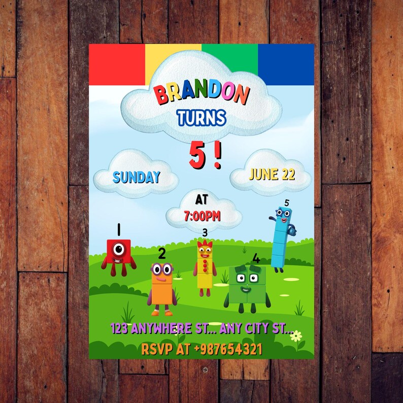 Numberblocks Birthday Invitation Template, Editable Canva Design (5x7 ...