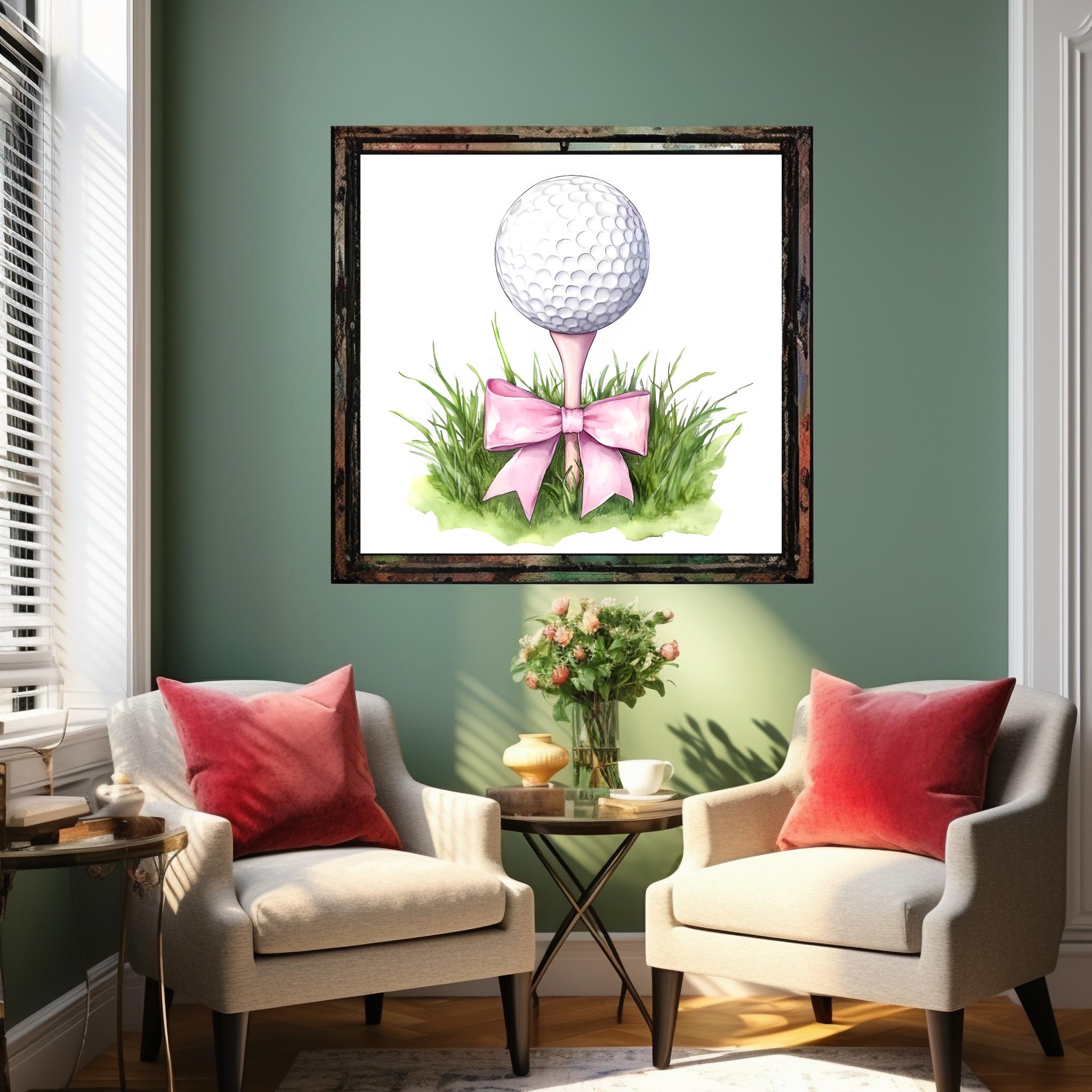 Watercolor Pink Golf Clipart- Golf Ball Pink Bow Commercial Use Purple ...