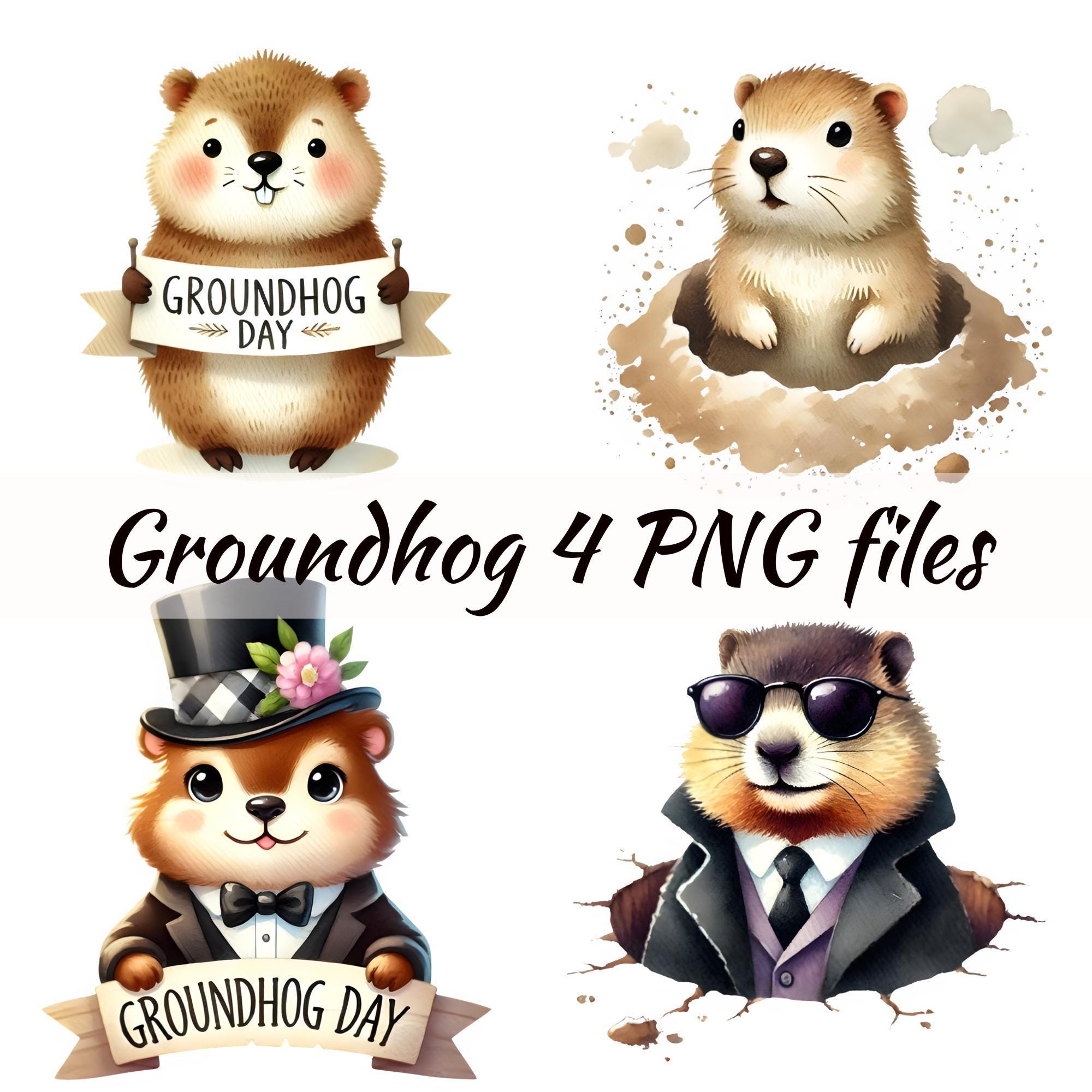 Groundhog Clipart Png- Watercolor Clipart Happy Groundhog Day ...