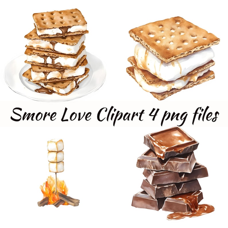 Smore Love Clipart- Watercolor Smores Food Art Commercial Use PNG ...