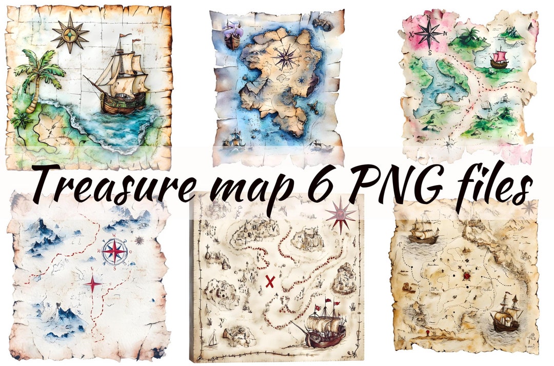 Treasure Map Clipart Watercolor Treasure Map PNG Vintage Map Commercial ...
