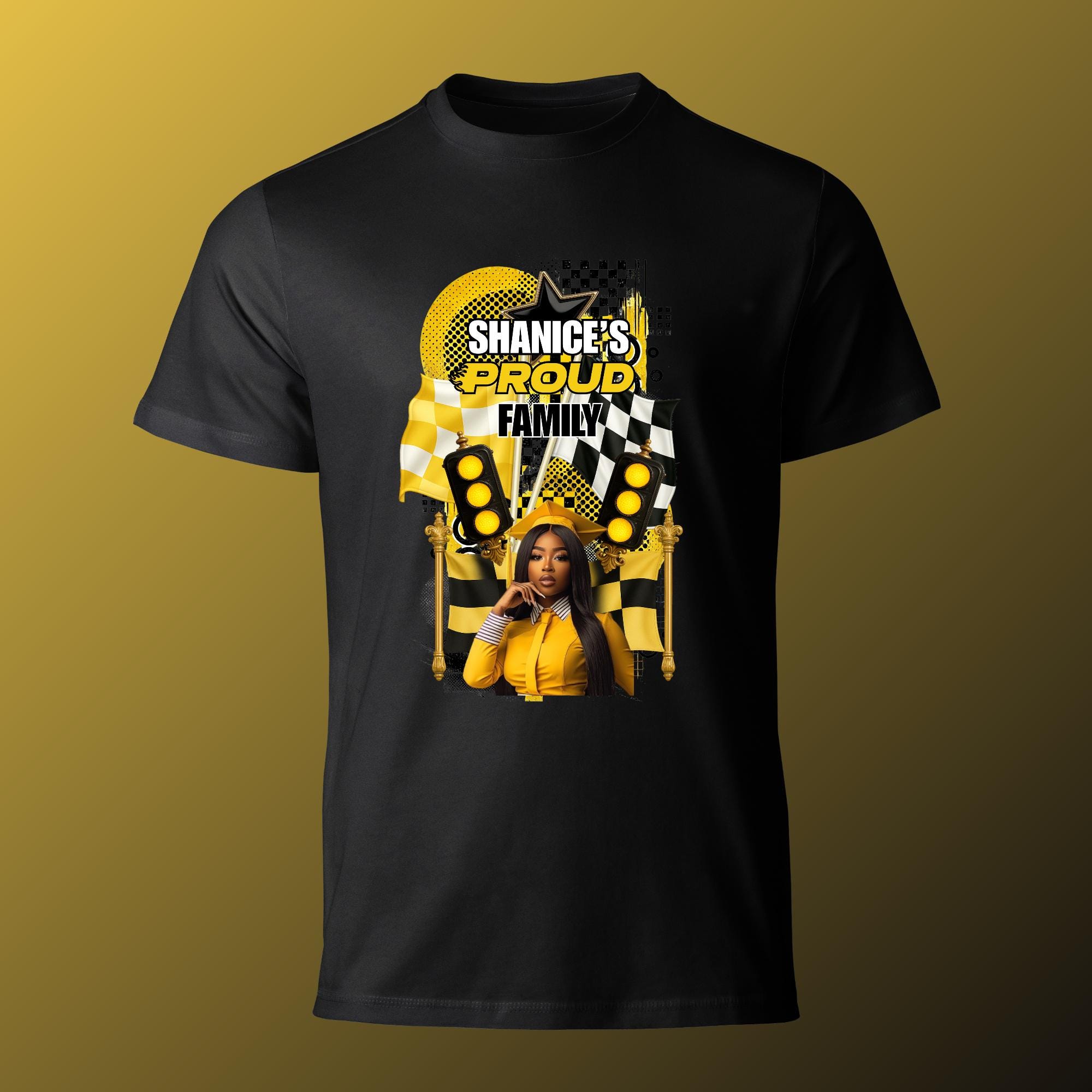 The Last Lap Yellow Black, Canva Graduation Template Center Tee Shirt ...