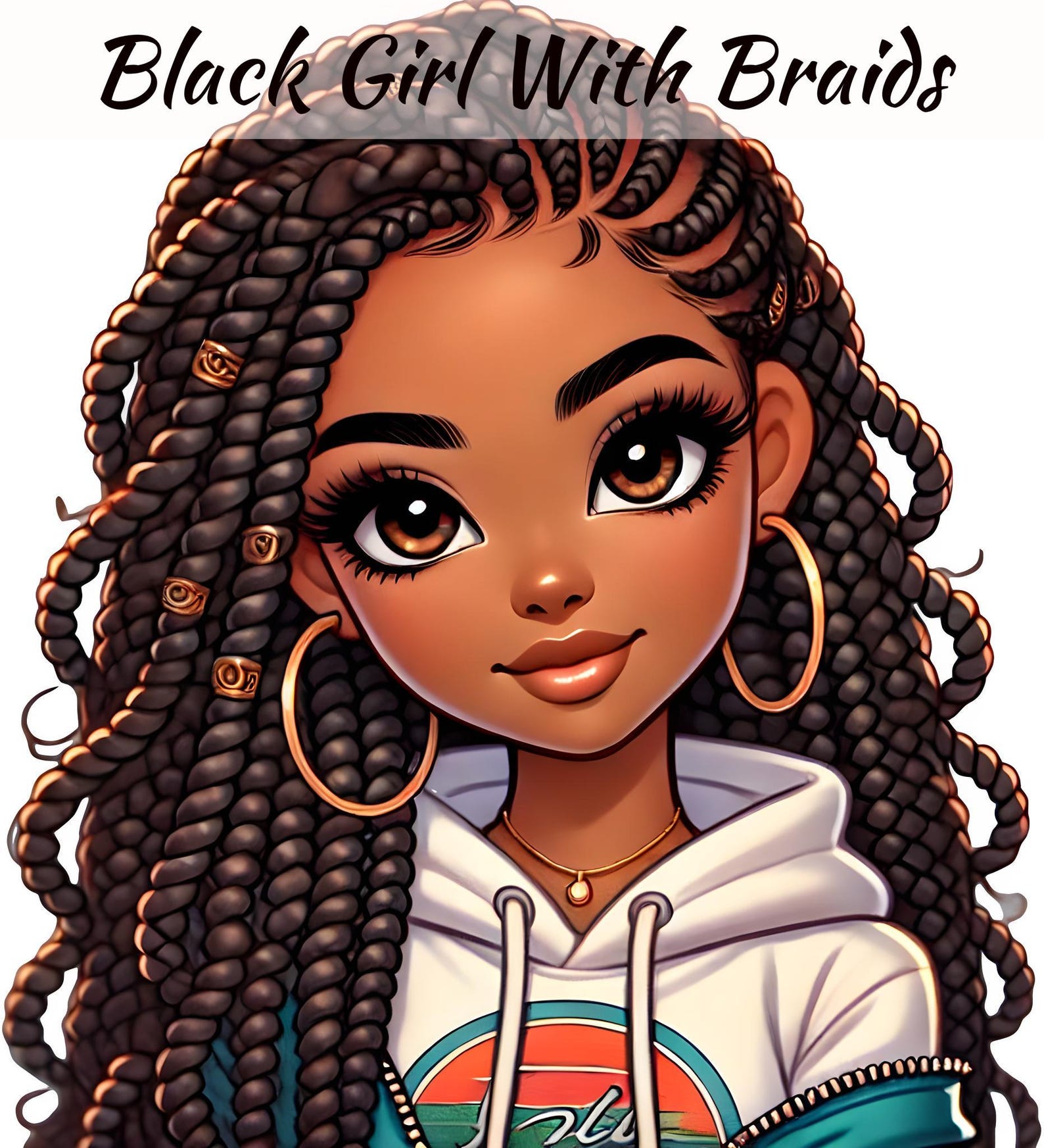 Black Girl With Braids Clip Art- Commercial Use- African American ...