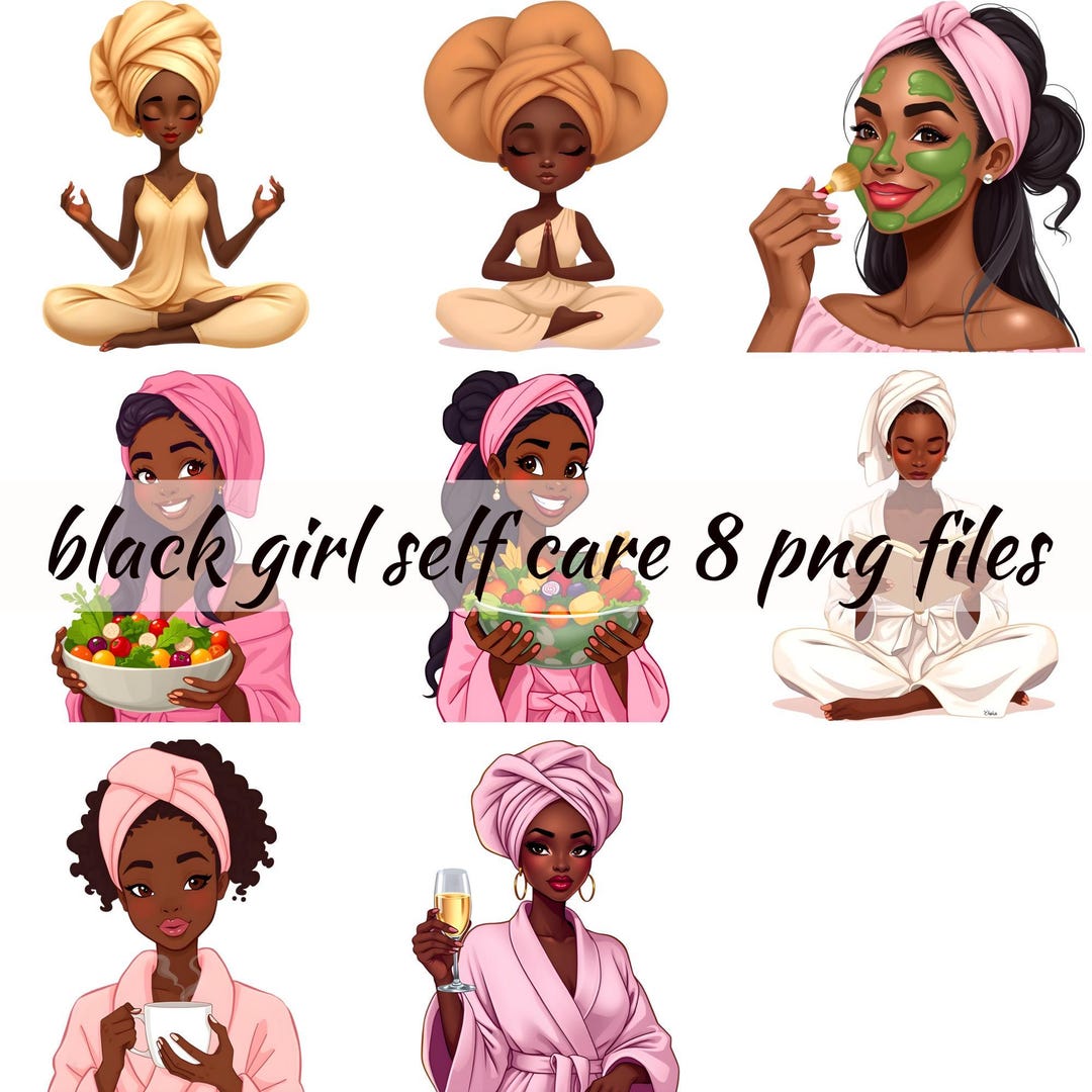 Cozy Self-care Clipart Black Girl Clipart Collection for Instant Download Commercial Use ...