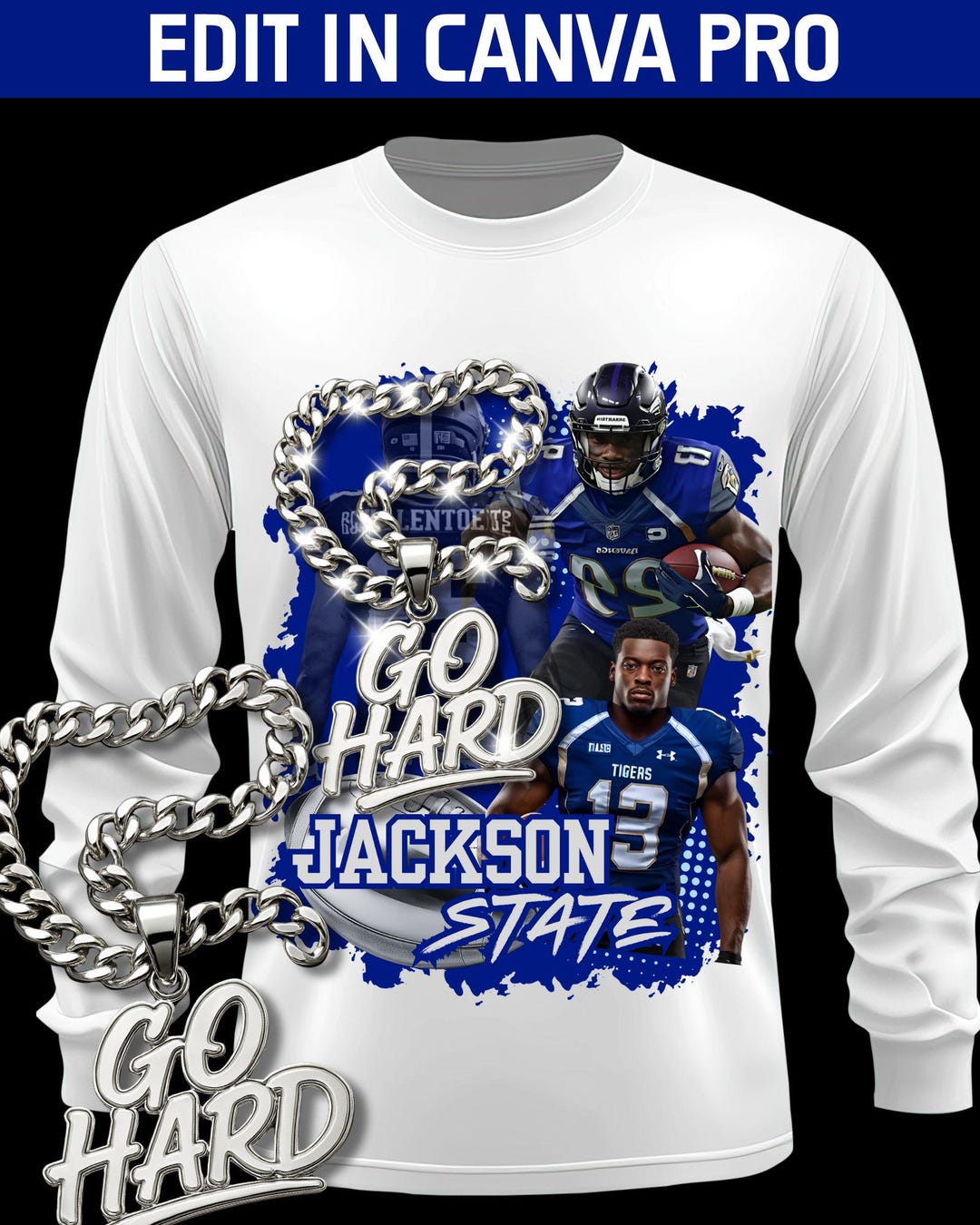 Football Tshirt Design, for Canva Editable Template Gameday, Blue ...
