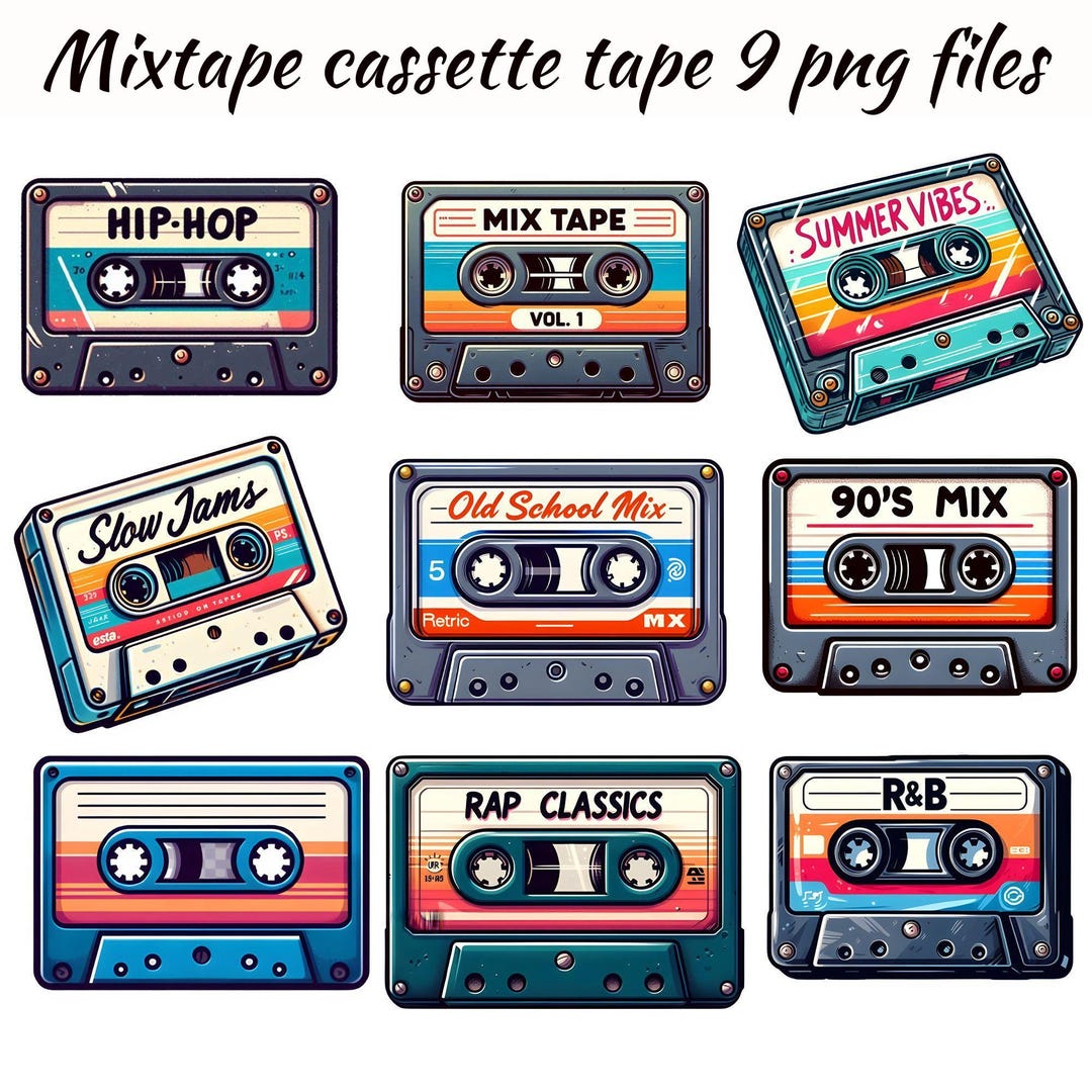 Mix Tape Clipart Png 90's Retro-tyle Cassette Tape Hip Hop Rap R&B ...