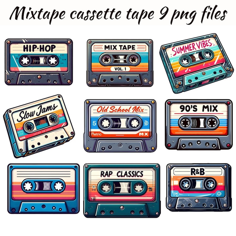 Mix Tape Clipart Png 90's Retro-tyle Cassette Tape Hip Hop Rap R&B ...