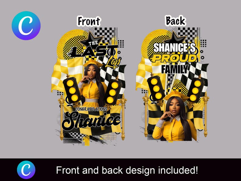The Last Lap Yellow Black, Canva Graduation Template Center Tee Shirt ...