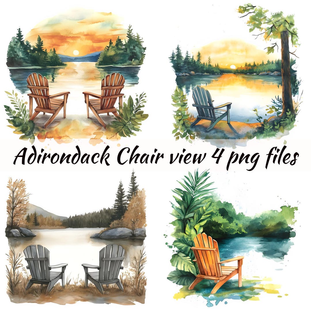 Adirondack Chair Clipart- Commercial Use PNG Watercolor Adirondack ...