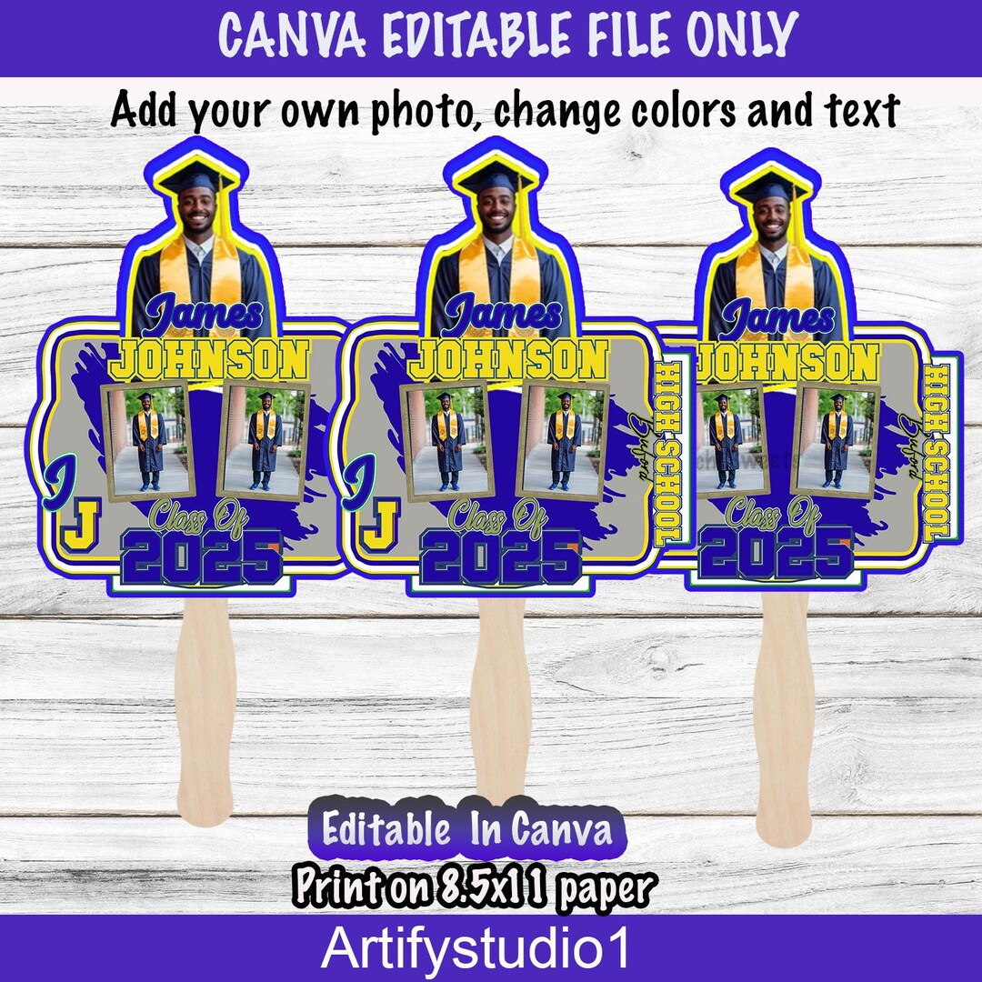 Grad Fans Template Canva Template Editable Personalized Fans Face Fan ...