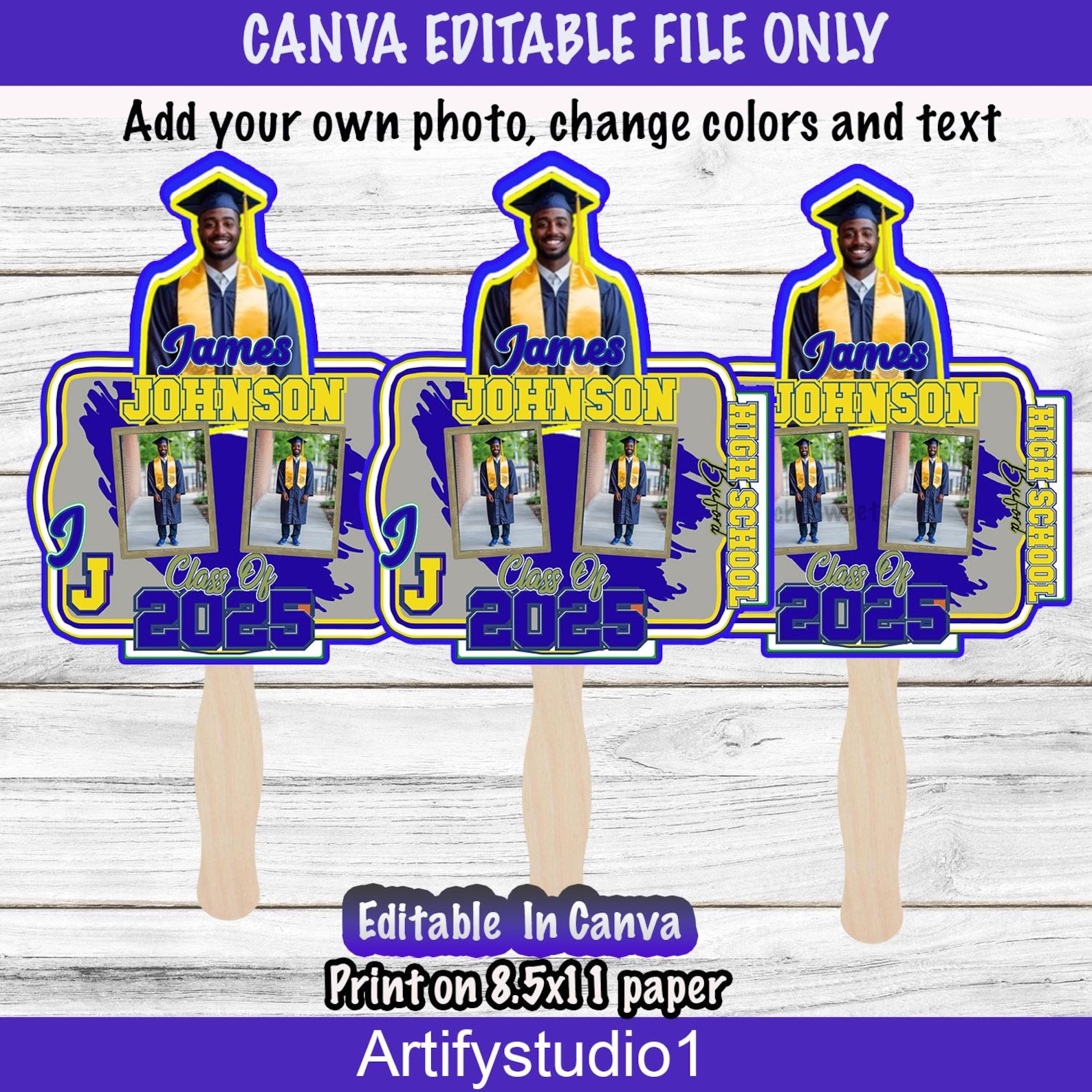 Grad Fans Template Canva Template Editable Personalized Fans Face Fan ...