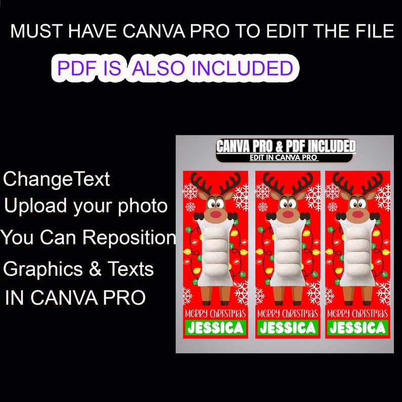 Reindeer Donut Card Christmas Holiday Canva Template & PDF Included ...