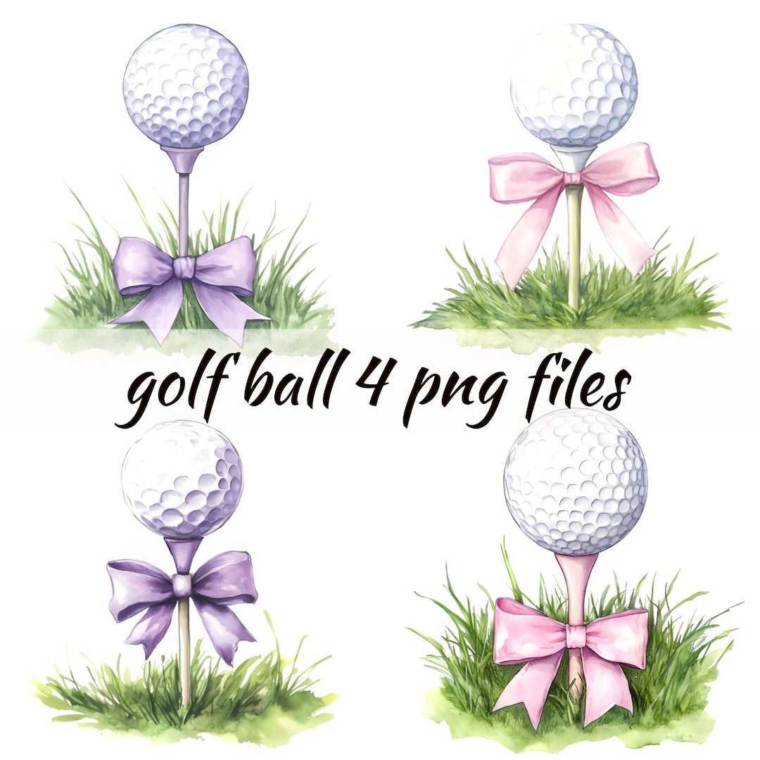 Watercolor Pink Golf Clipart- Golf Ball Pink Bow Commercial Use Purple ...