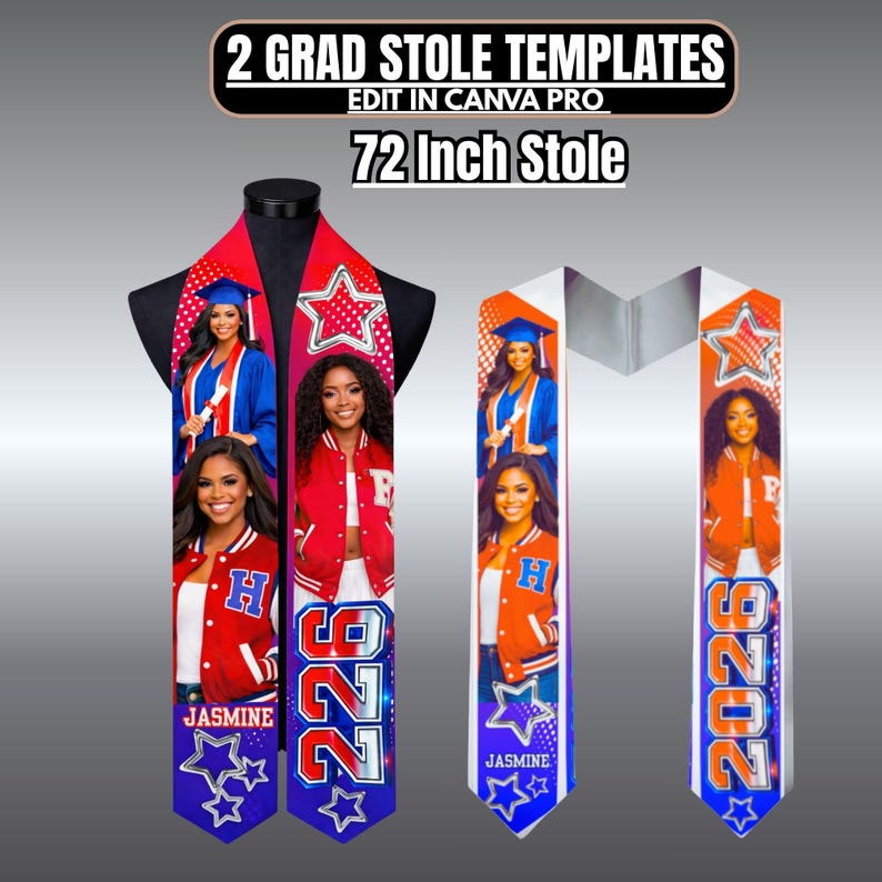 Graduation Stole Templates for Canva and Sublimation Stole Bundle ...