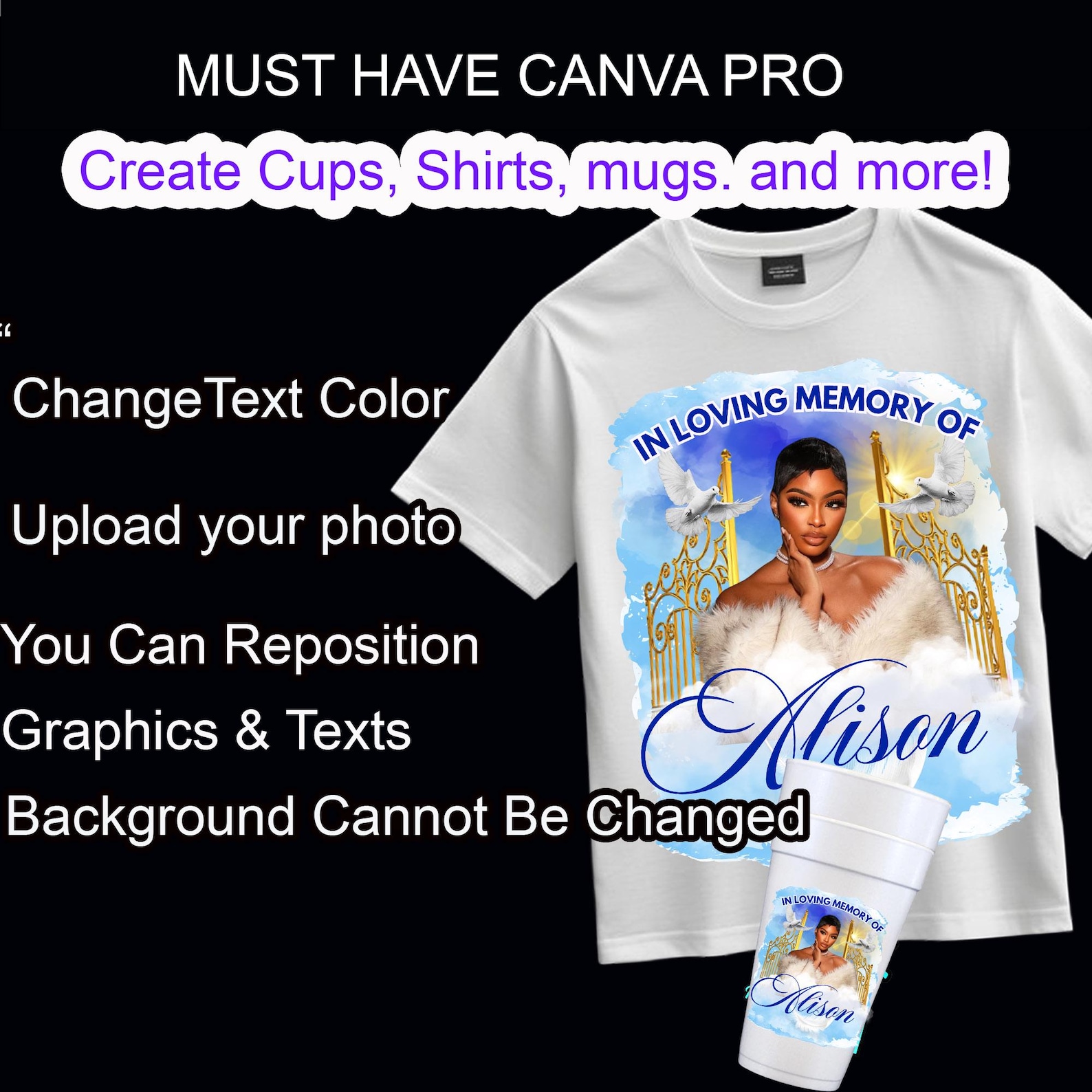 In Loving Memory Shirt Blue Rest in Peace, Canva Template Editable ...