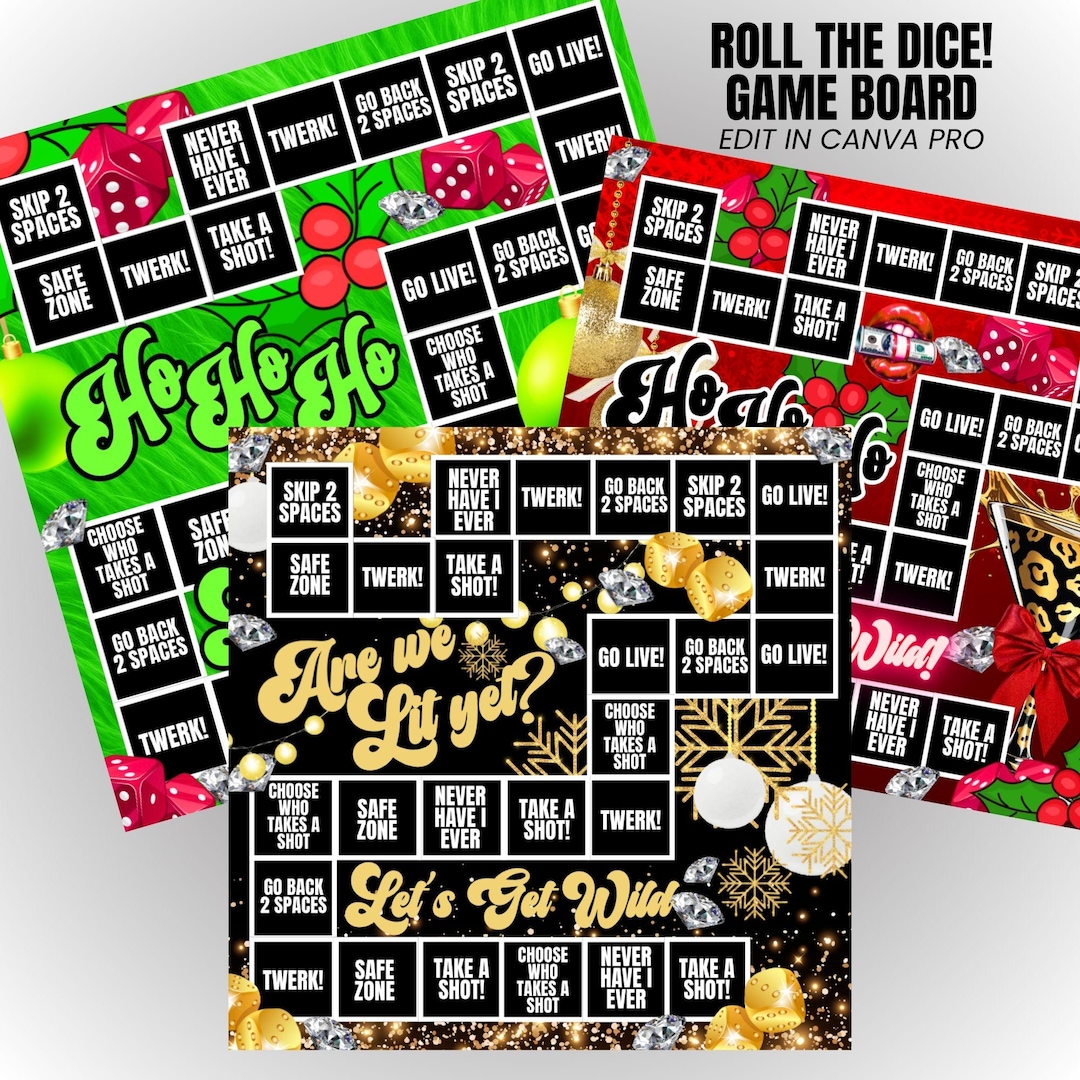 Holiday Christmas Party Game Board Bundle Set Canva Template Editable ...