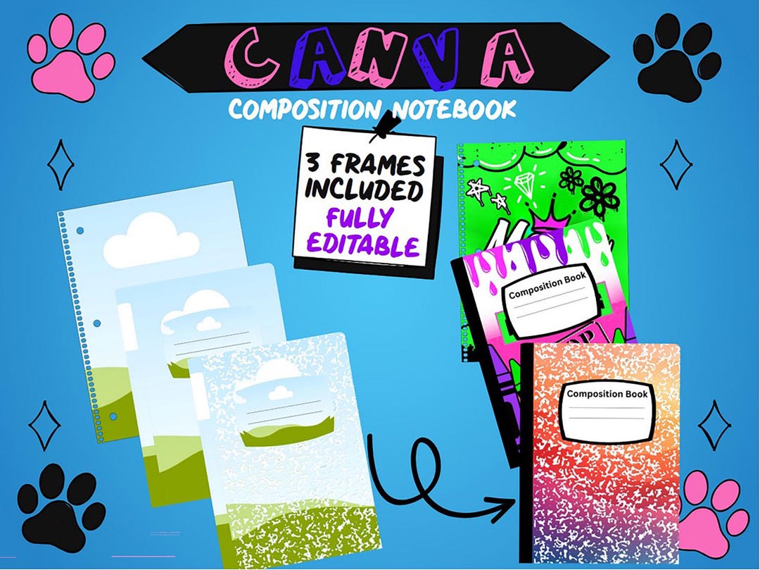 Composition Book Canva Frame Template Editable Custom Notebook Cover ...