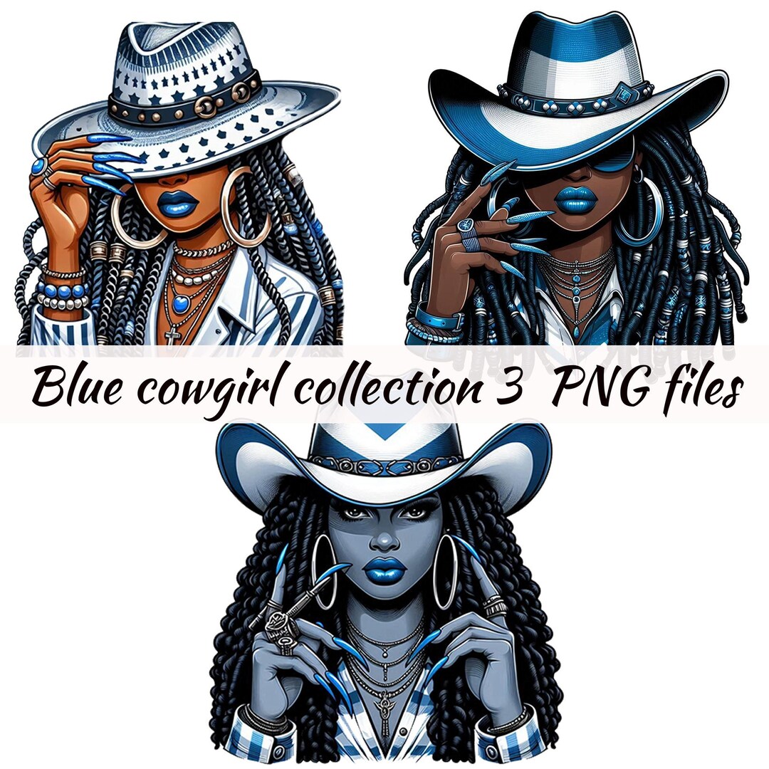 African American Cowgirl Clipart - Commercial Use-black Girl PNG- Blue ...