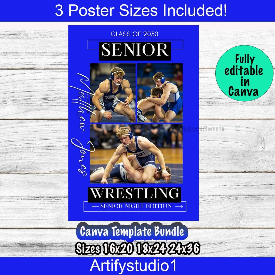 Senior Night Poster Wrestling Canva Template Wrestler Templates Photo ...