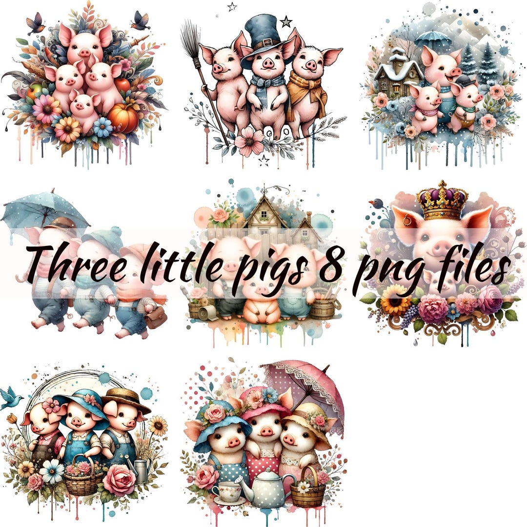 Three Little Pigs Clipart- Commercial Clip Art- Pig Clipart-png Pigs ...