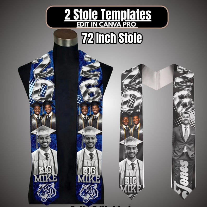 Graduation Stole Templates for Canva and Sublimation Stole Silver ...