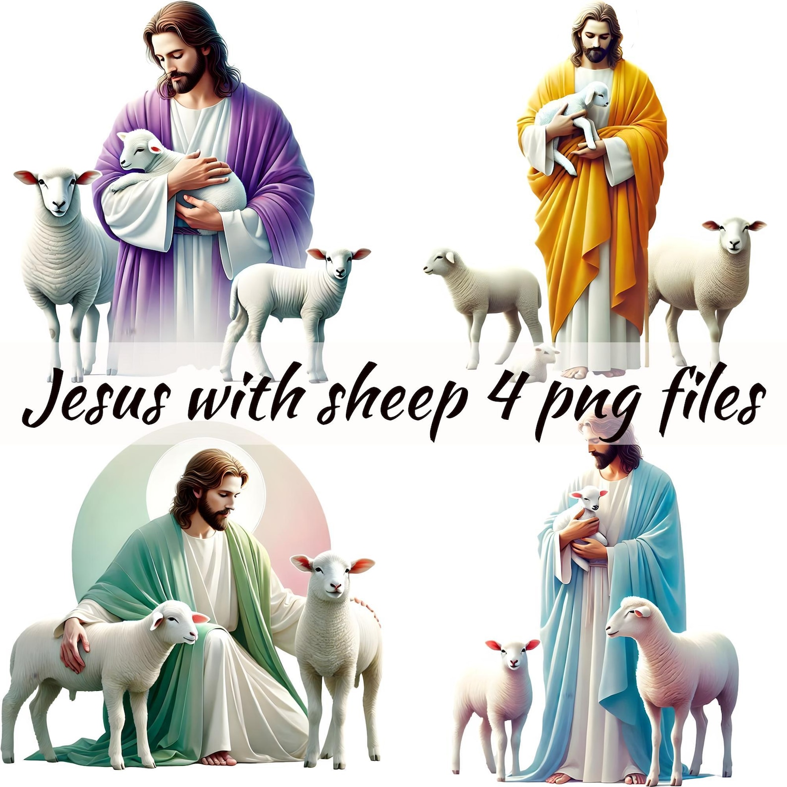 Jesus With Sheep Clipart Collection -commercial Use- PNG- Digital ...