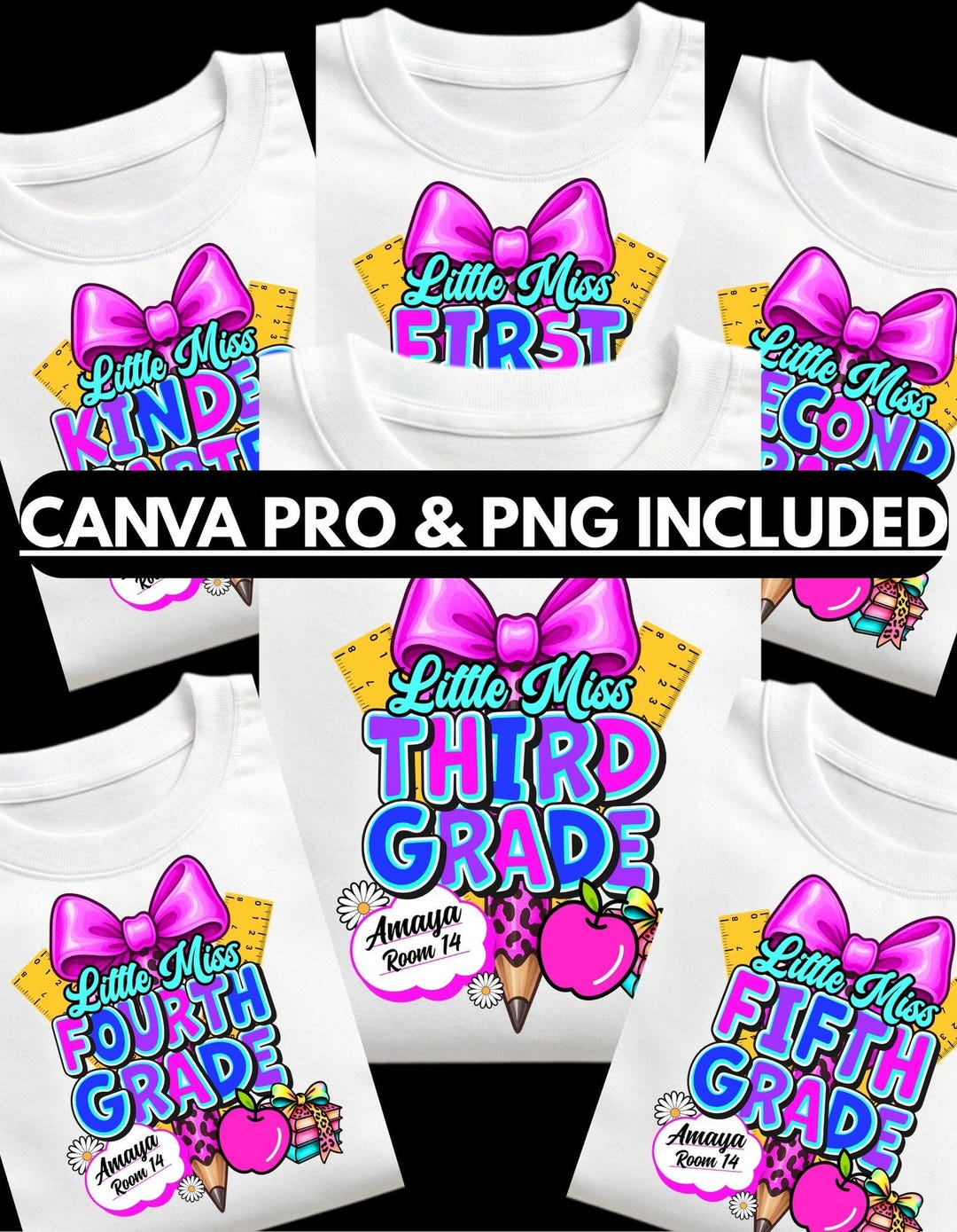 Back to School Little Miss Bundle for Canva &PNG Sublimation Editable ...