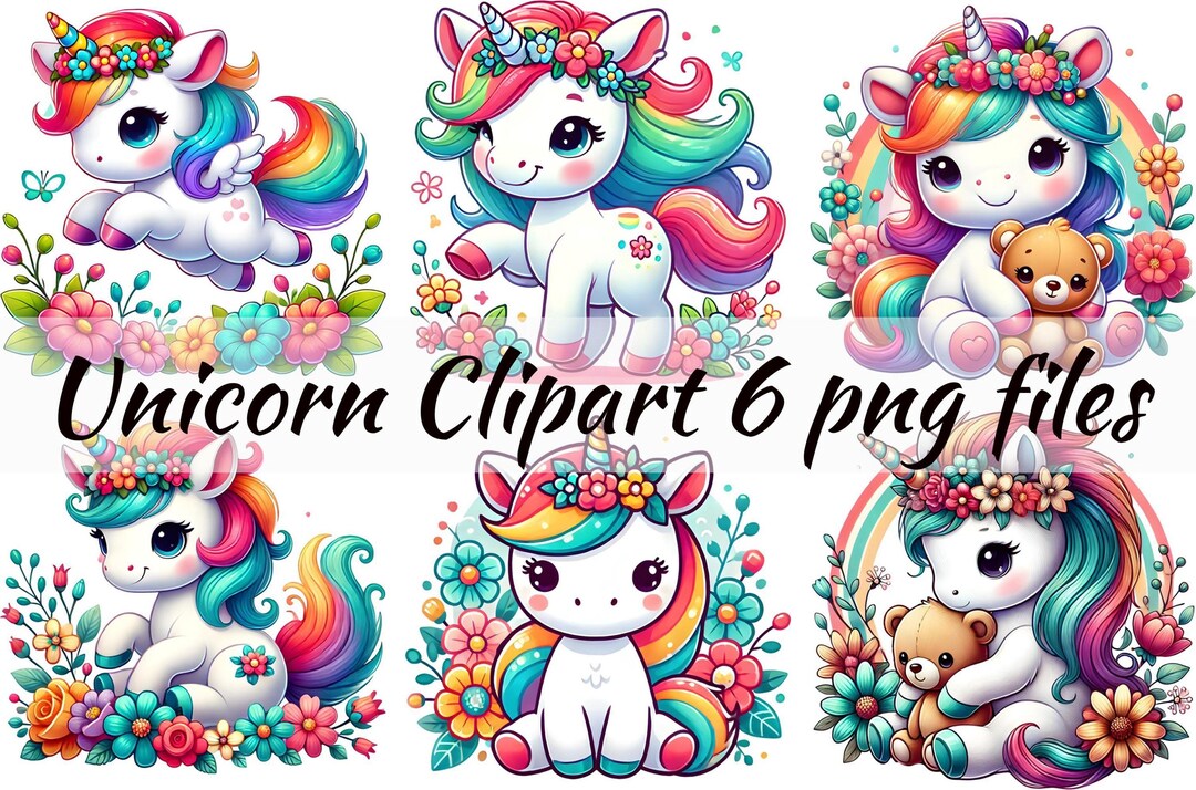 Watercolor Unicorn Flower Clipart Set Instant Download Commerical Use ...