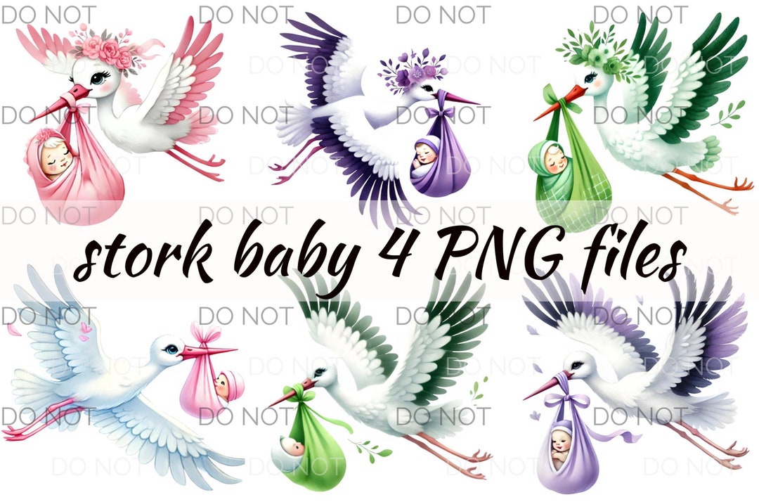 Stork With Baby Clipart Png- Commercial Use- Newborn Clipart - Etsy