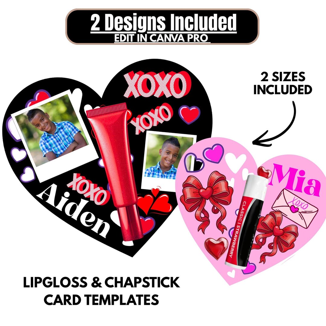 Lip Balm Lipgloss Holder Valentines Day Card Canva Template Classroom ...