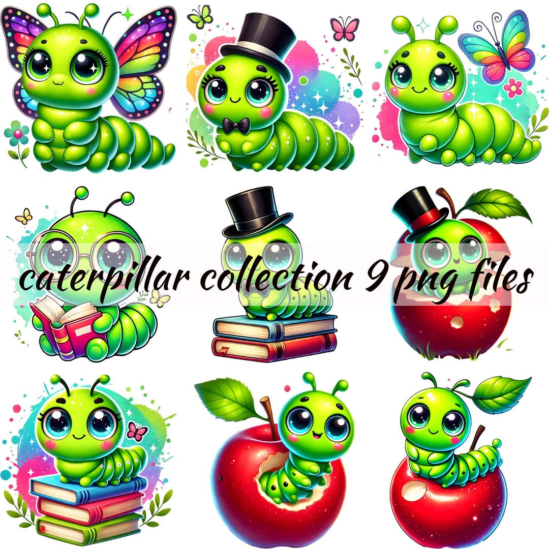 Caterpillar on Apple Clipart Bundle - Worm Apple- Commercial Use - Etsy
