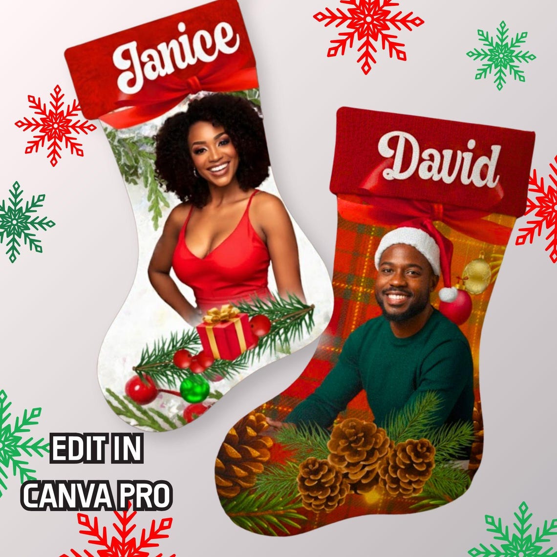 Christmas Stocking Canva Template Sublimation Personalized Name ...