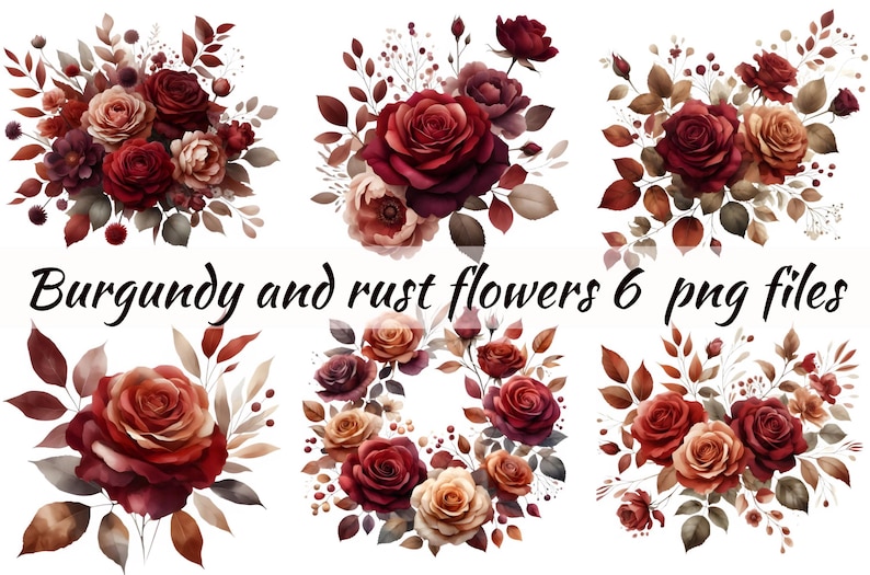 Burgundy Rust Flower Clipart Png Watercolor Flowers Commercial Use ...
